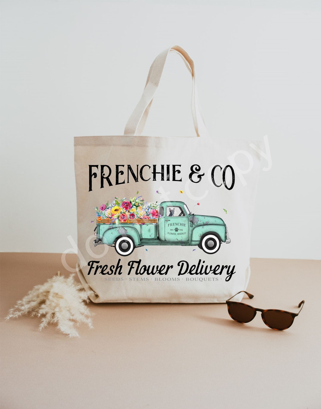Frenchie black & White Fresh Flower Delivery Tote Bag 15 X 19 One Sided ...