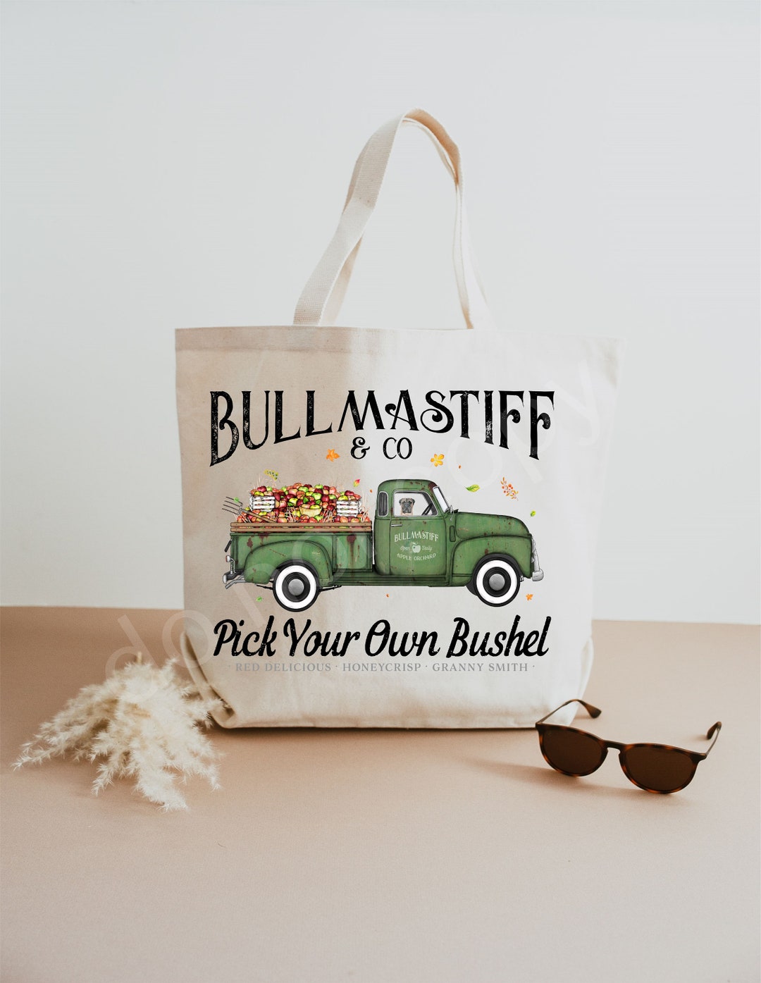 Bullmastiff Apple Bushel Tote Bag 15 X 19 One Sided Cute Gift Natural ...