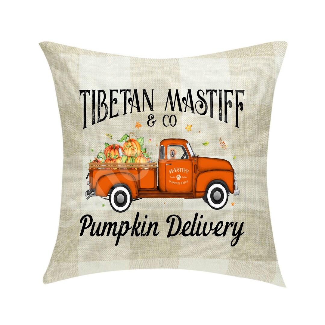 Tibetan Mastiff & Co. Pumpkin Delivery Pillow Cover Buffalo Plaid 18 X ...