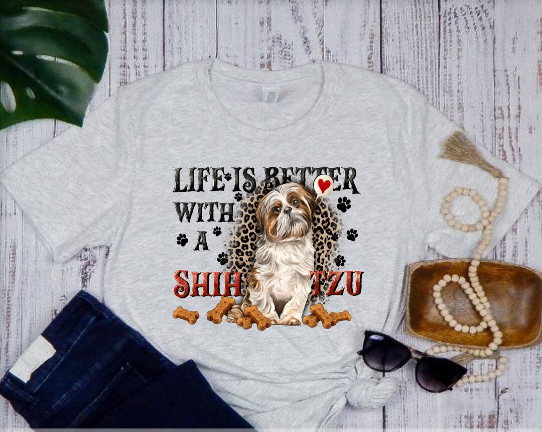 Shih Tzu T-shirt Short Sleeve Light Heather Gray Life is Better With A ...