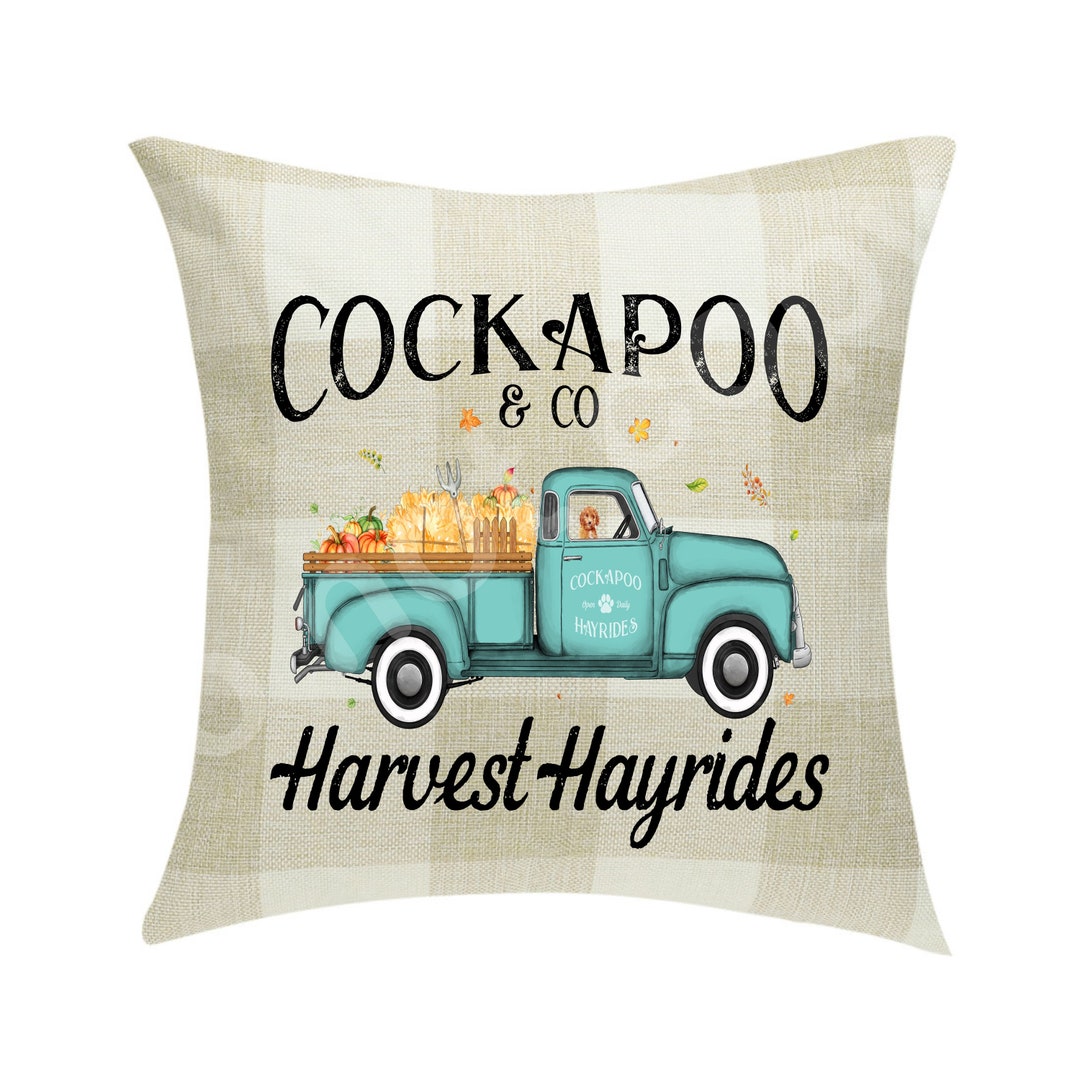 Cockapoo red & Co. Harvest Hayrides Pillow Cover Buffalo Plaid 18 X 18 ...