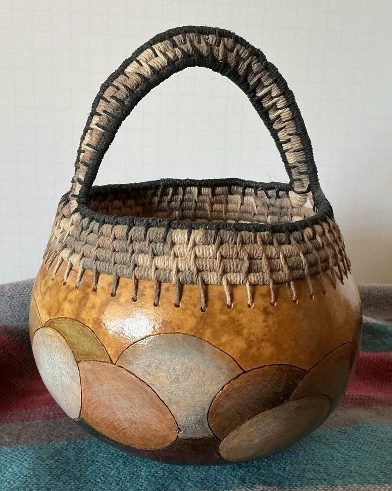 Original Design Hand Made Art Gourd Egg Basket With Native American ...