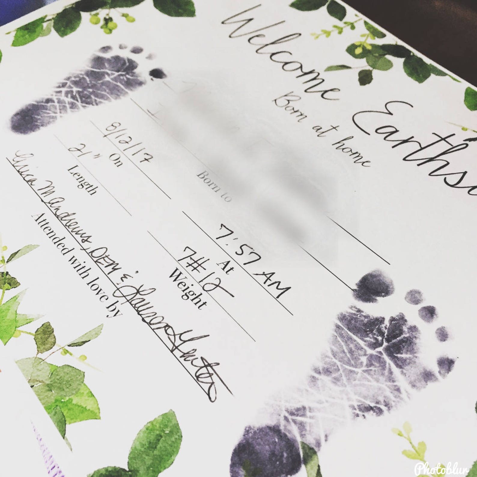 Commemorative Birth Certificate, Welcome Earthside, Born at Home ...