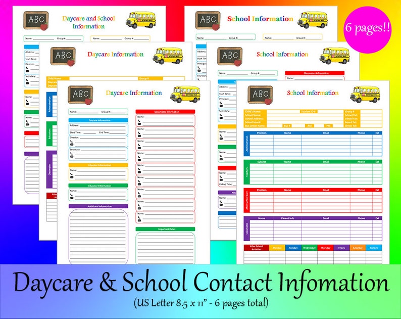 Daycare, School, Teacher, Classmate Contact Info, Activity and Therapy ...