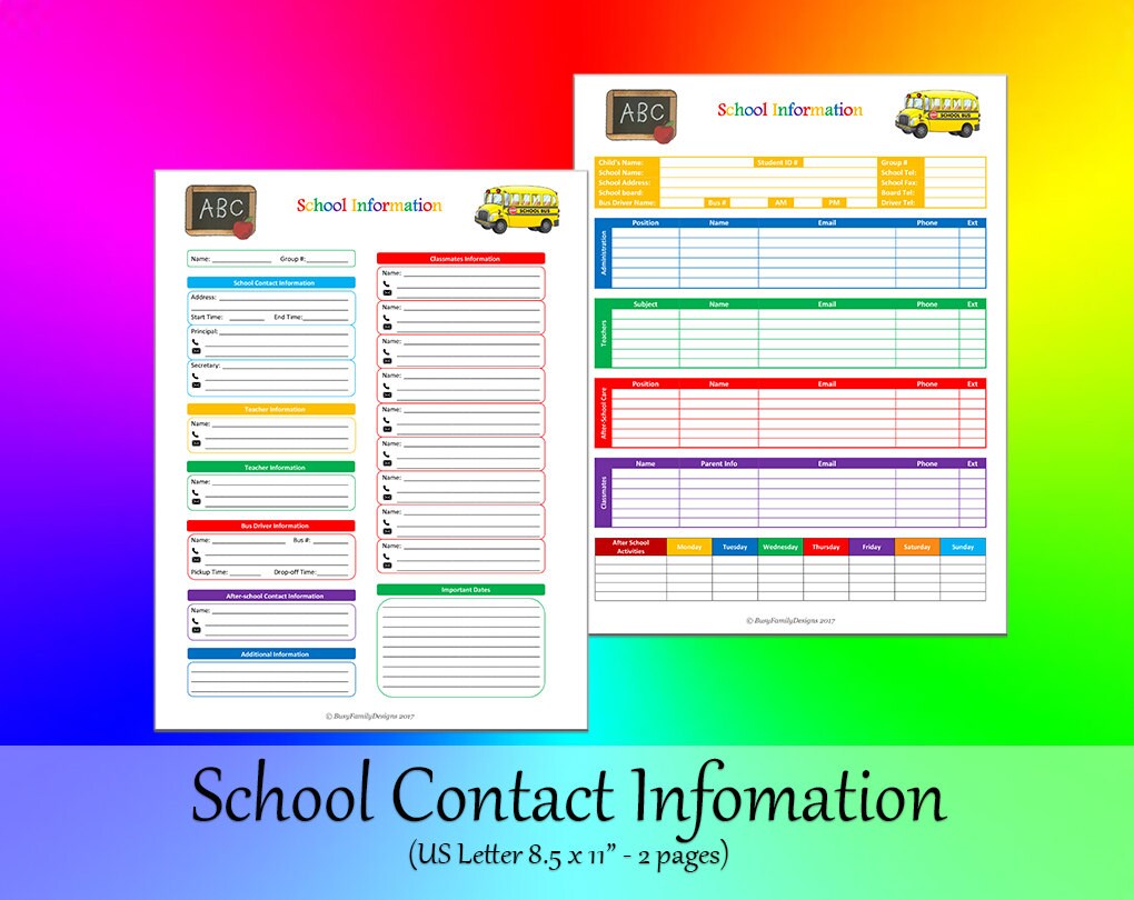 Daycare, School, Teacher, Classmate Contact Info, Activity and Therapy ...