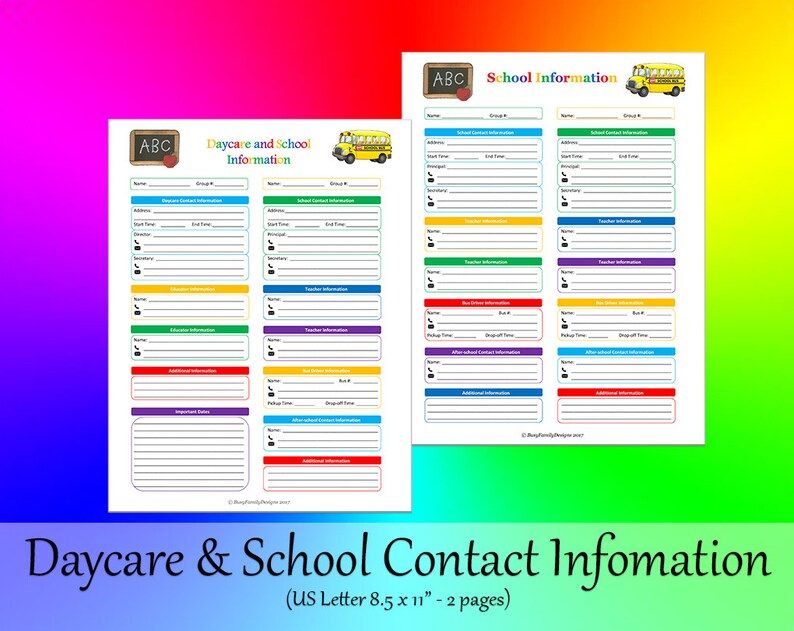 Daycare, School, Teacher, Classmate Contact Info, Activity and Therapy ...