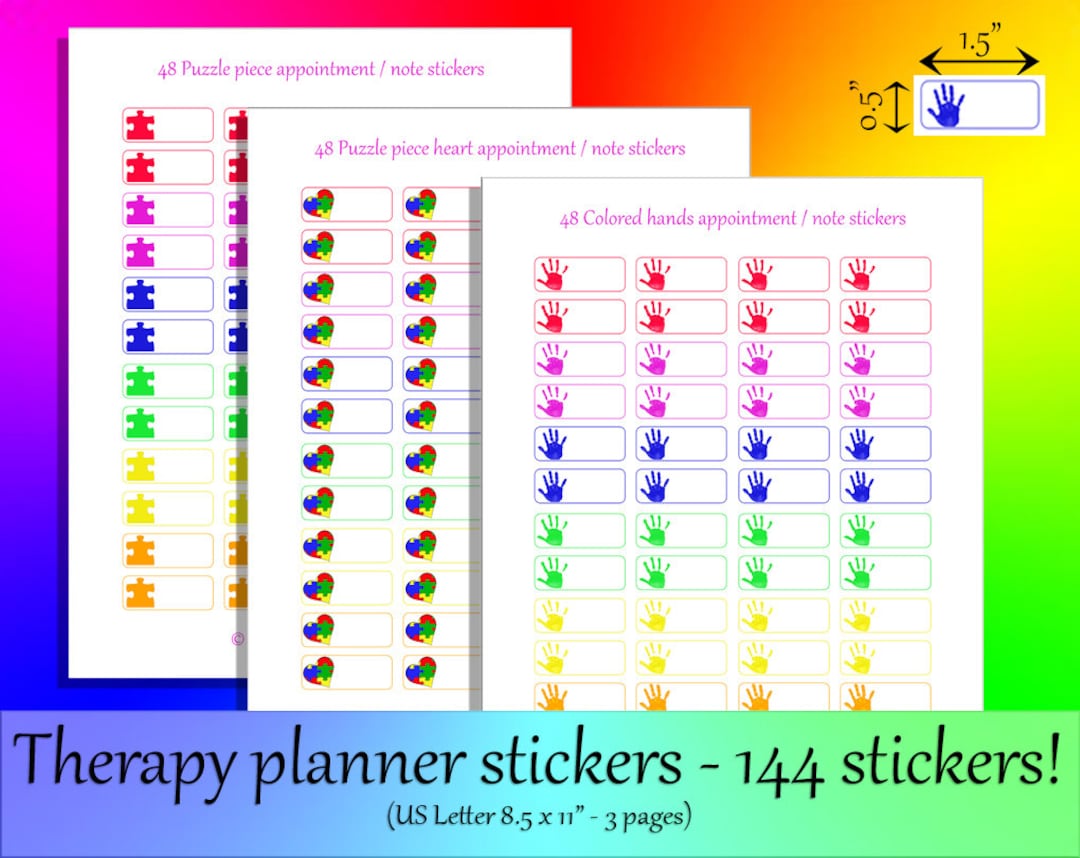 Therapy Planner Stickers Autism ABA Puzzle Piece Hearts Hands Colors ...