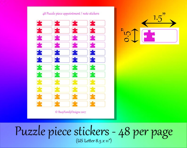 Therapy Planner Stickers Autism ABA Puzzle Piece Hearts Hands Colors ...