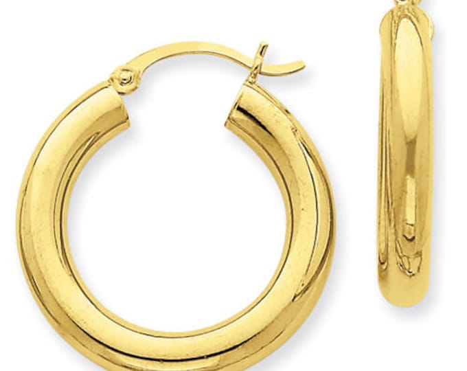 14K Yellow Gold Plain Round Hoop Earrings 4 MM X 25 MM - Etsy