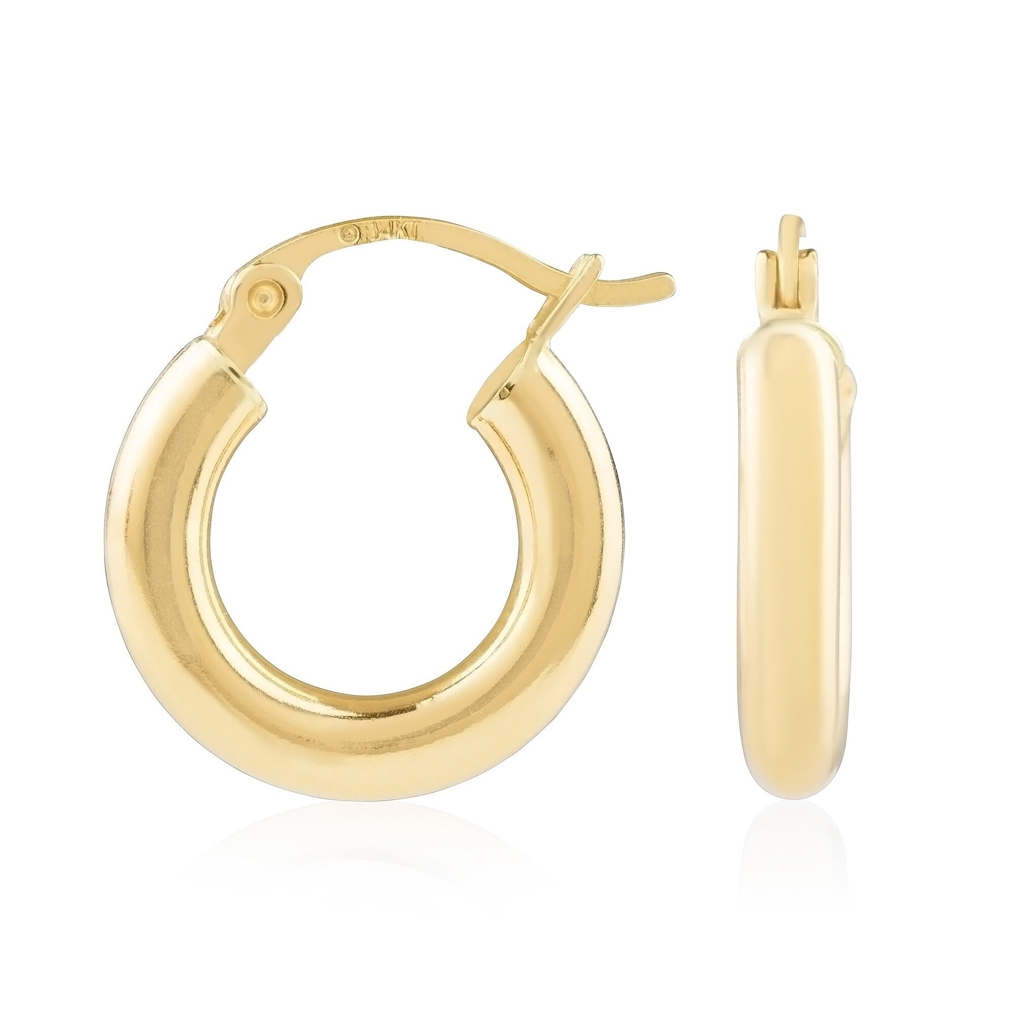 14K Yellow Gold Small Plain Round Hoop Earrings 3 MM X 17 MM - Etsy