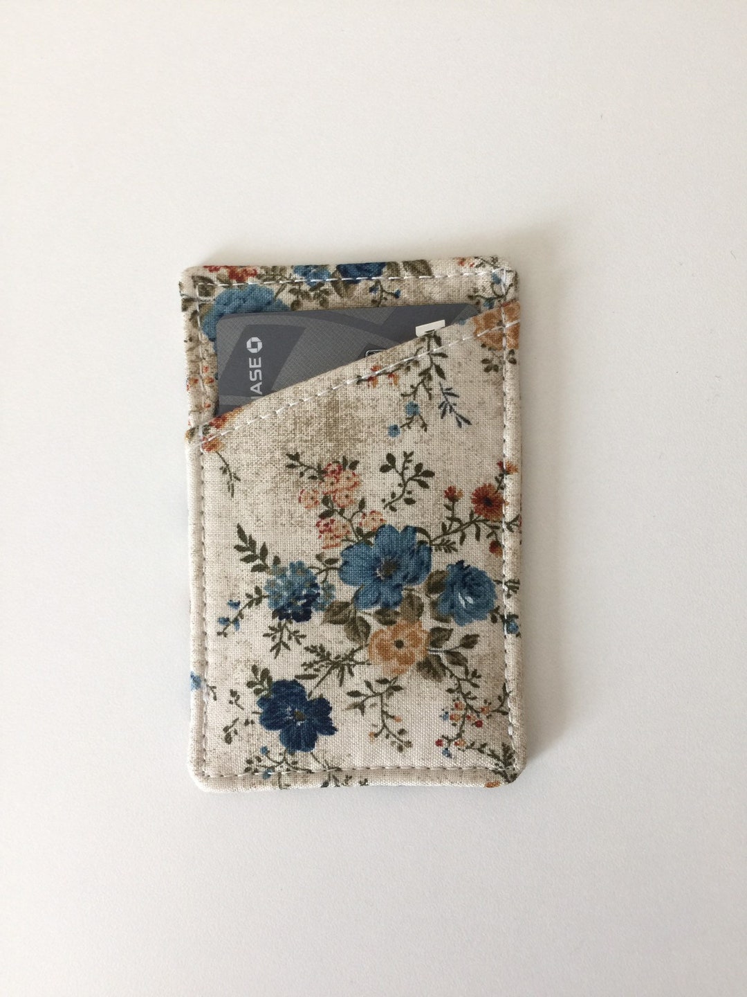 Slim Credit Debit Card Case Blue Floral Cotton Gift Card Case ...