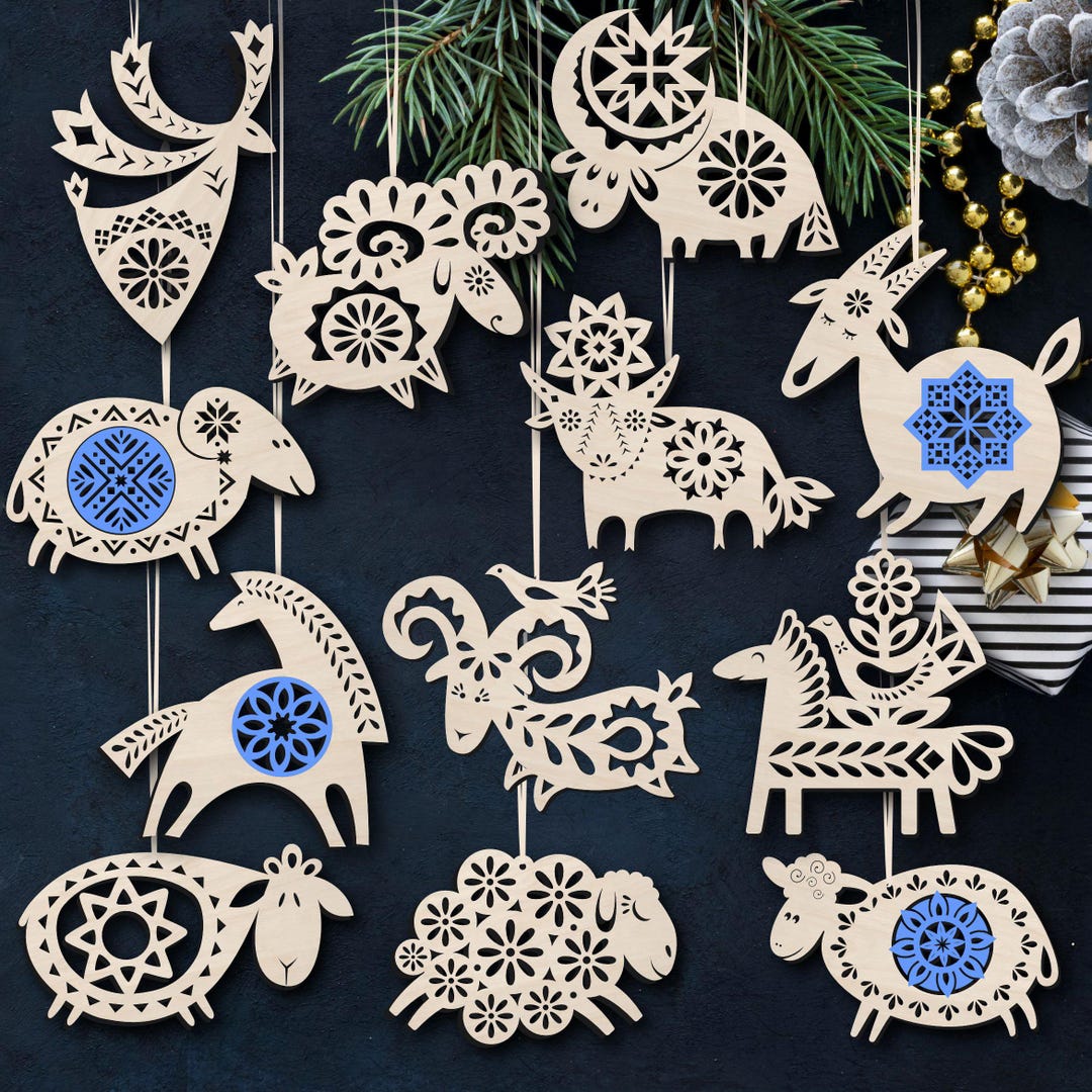 Nativity Christmas Tree Ornaments Ukrainian Folk Style Animals Pick and ...