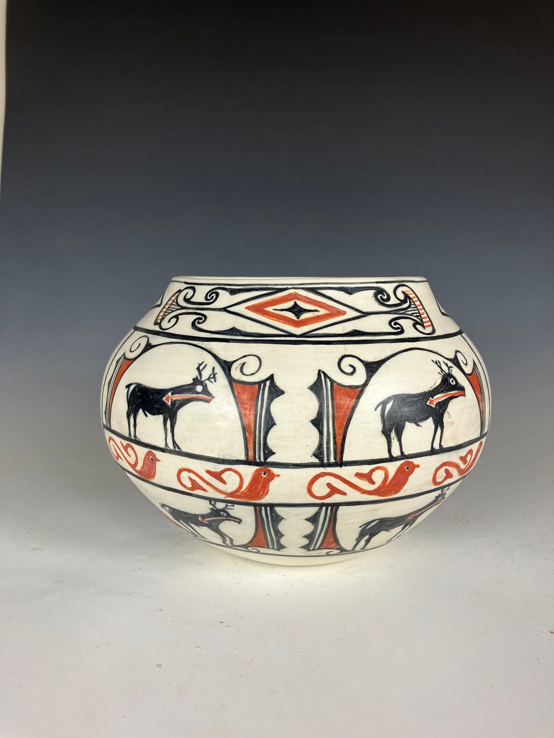 Pictorial Jar With Native American Zuni Designs Handpainted Ceramic Art ...