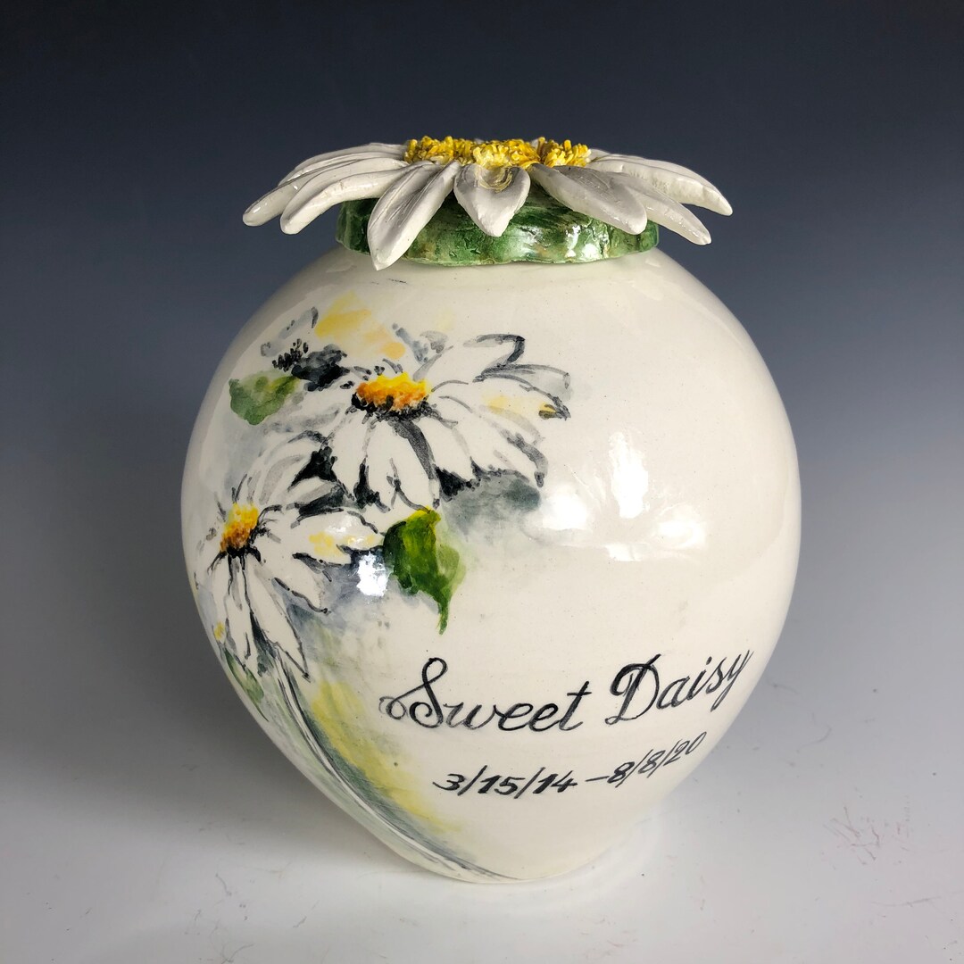 Personalized Daisy Pet Urn Cremation Memorial for Ashes - Keepsake Jar ...