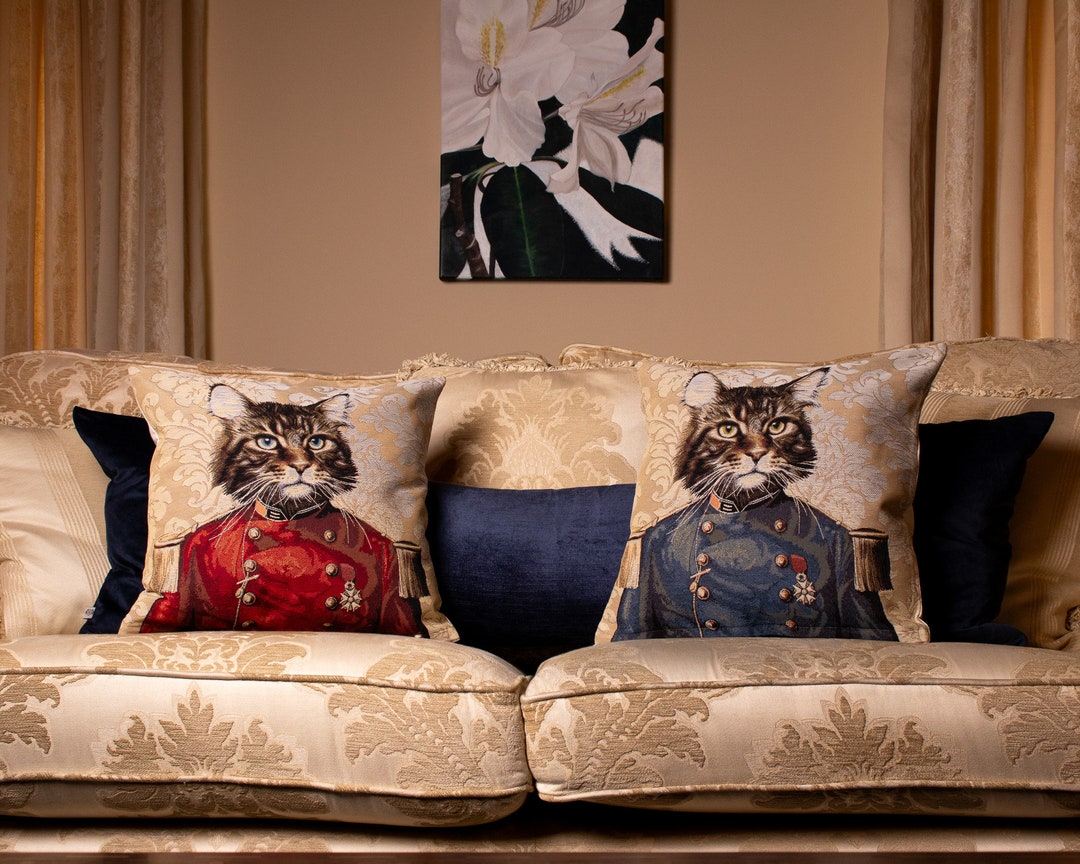 Commander Cat: Jacquard Fabric Cushion Covers With a Cat Design in ...
