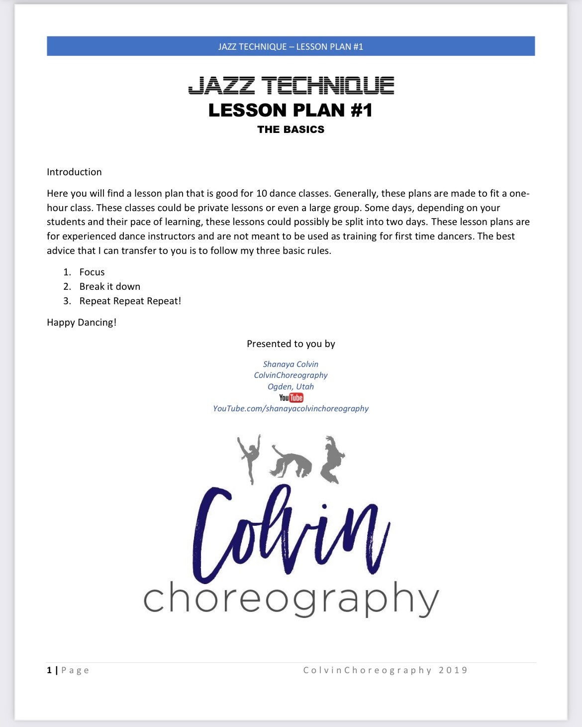 Jazz Dance Technique Lesson Plan #1 - Etsy