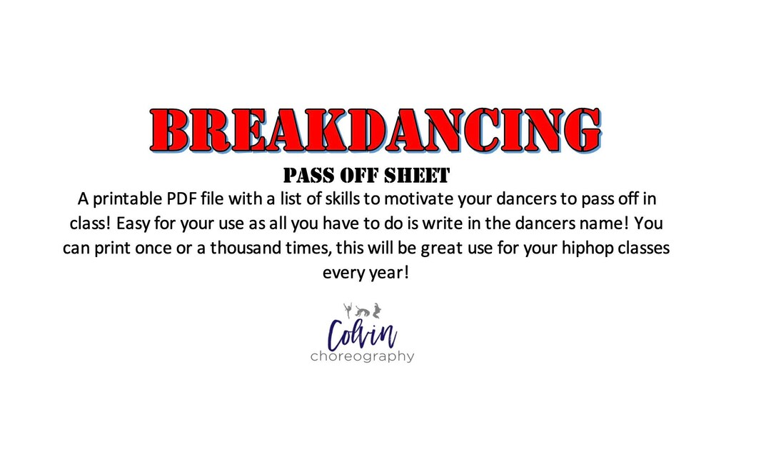 Hiphop - Breakdancing Pass off Chart - Etsy