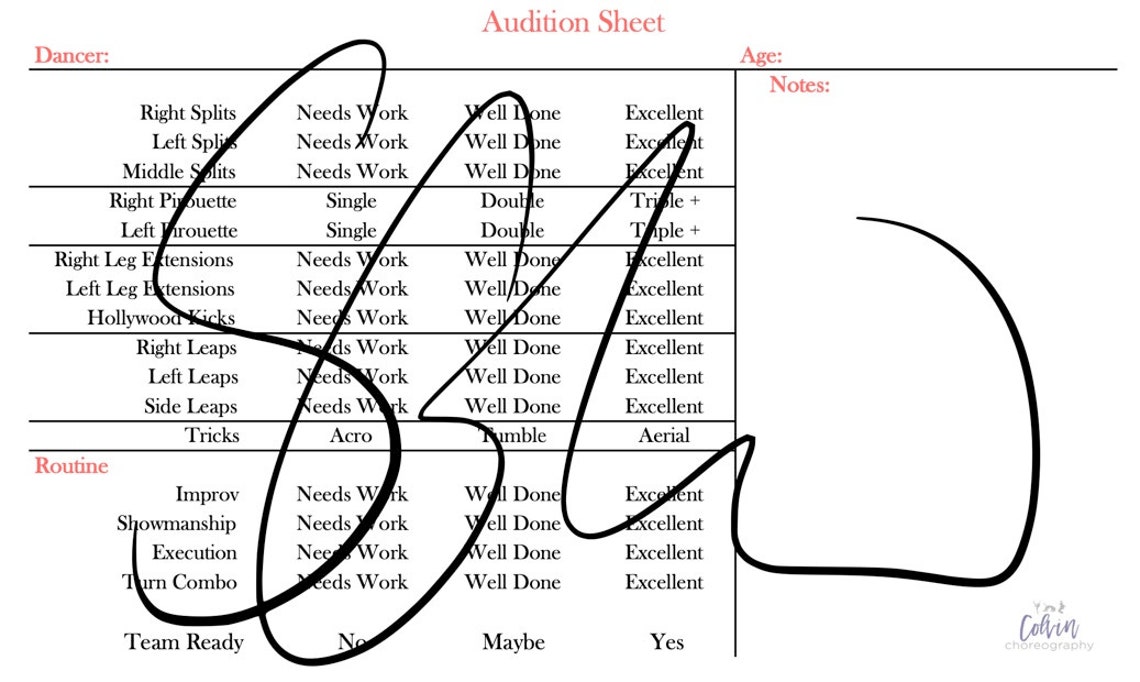 Printable Audition Sheet - Etsy