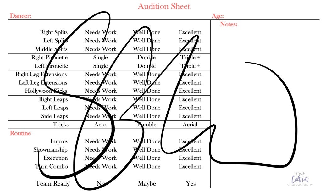 Printable Audition Sheet - Etsy