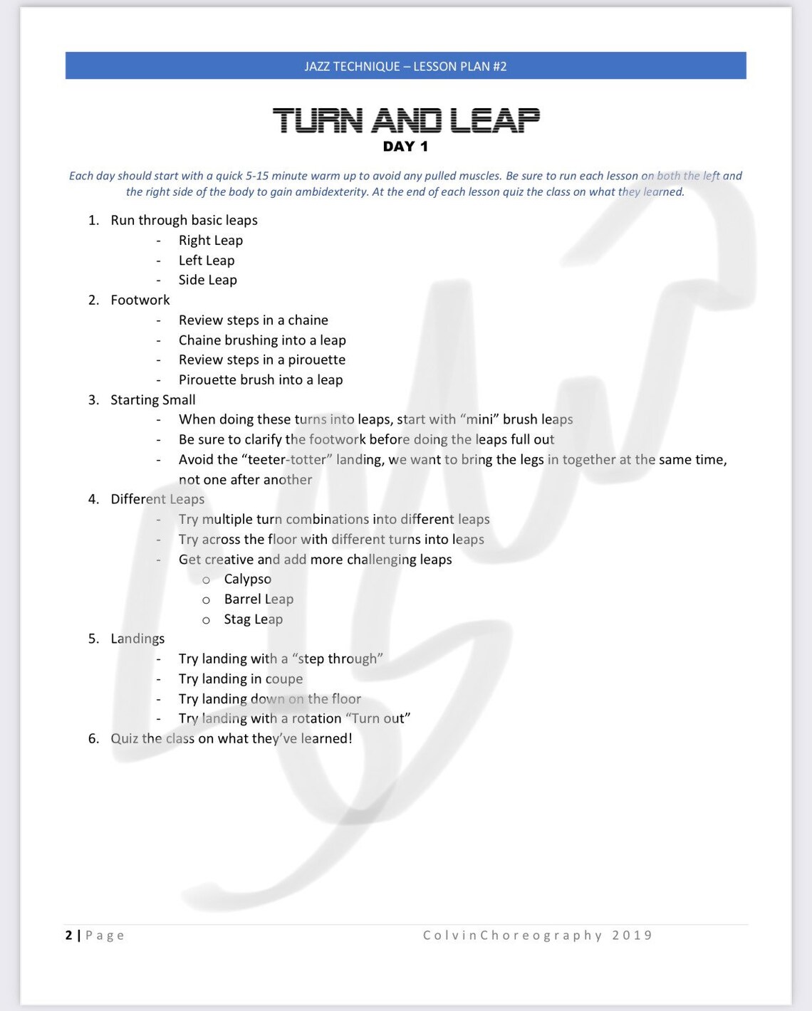 Jazz Technique Lesson Plan #2 Pushing the Basics - Etsy
