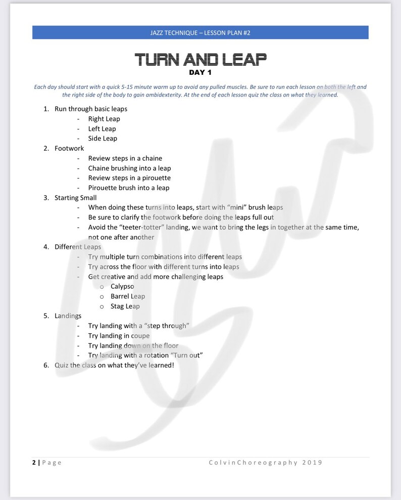 Jazz Technique Lesson Plan #2 Pushing the Basics - Etsy