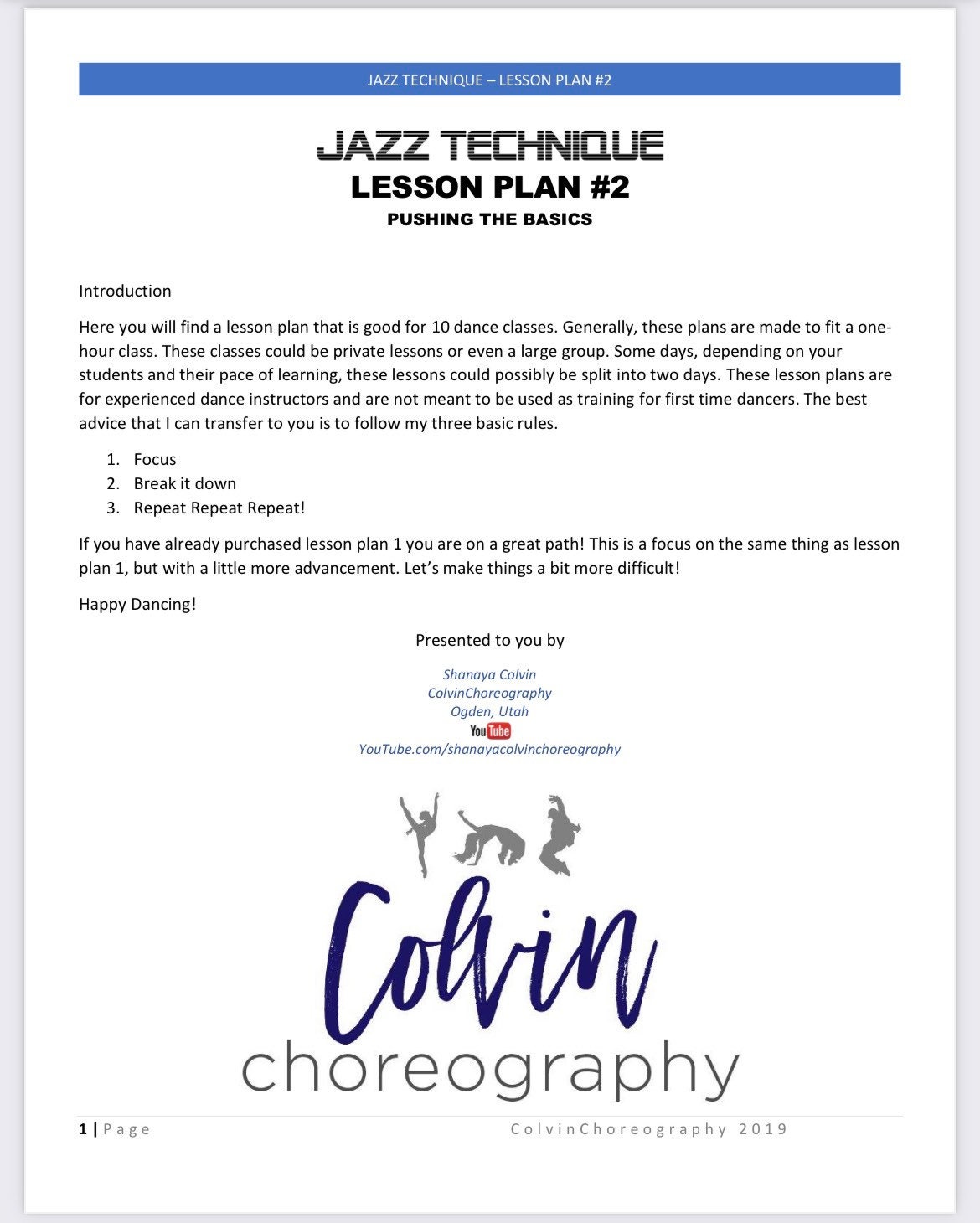 Jazz Technique Lesson Plan #2 Pushing the Basics - Etsy