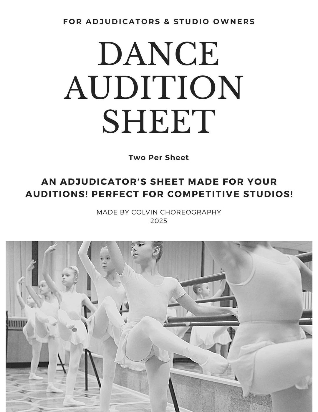 Printable Dance Audition Sheet 8.5 X 11 - Etsy