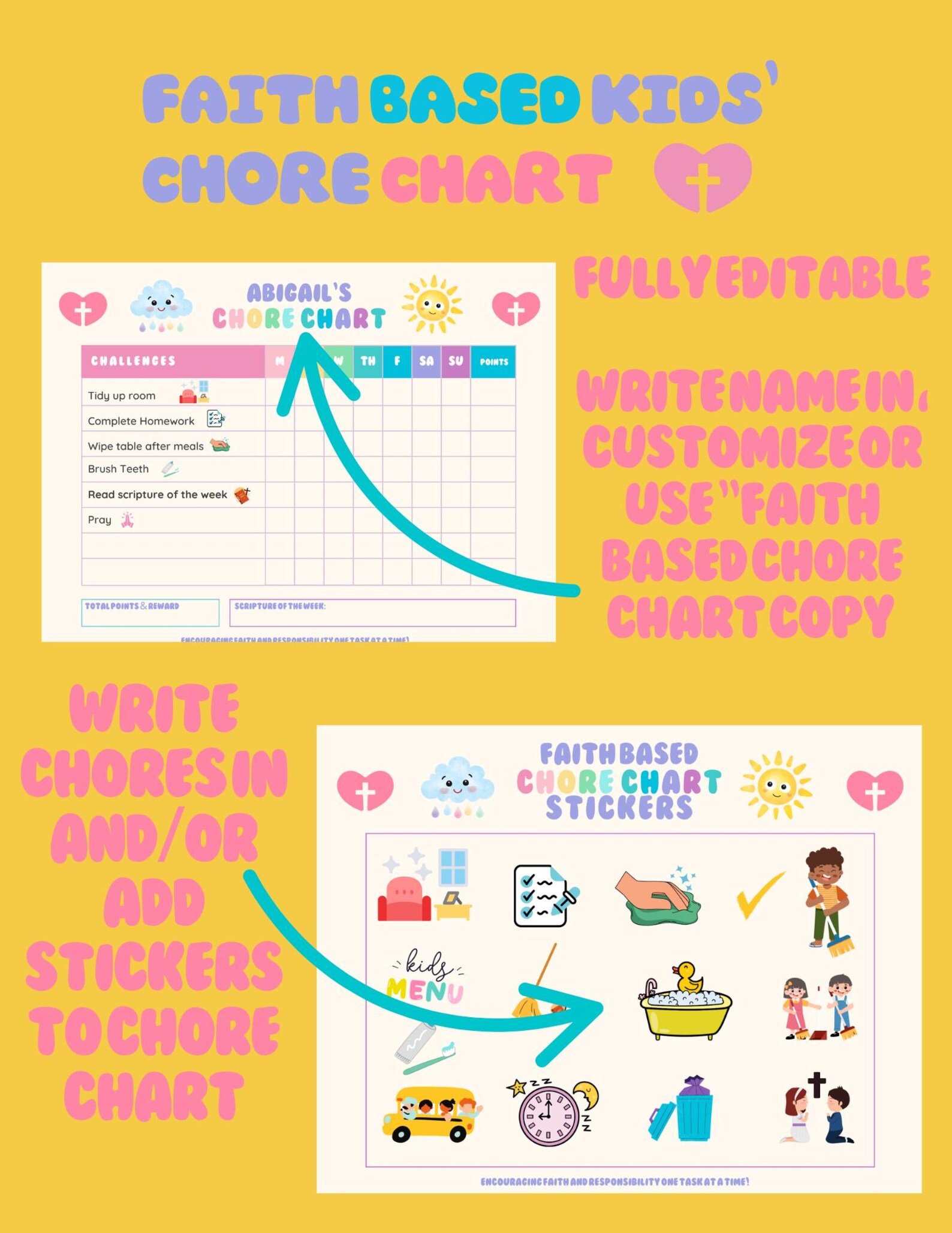 Faith Based Kids Chore Chart, Christian Responsibility Chart, Kids ...
