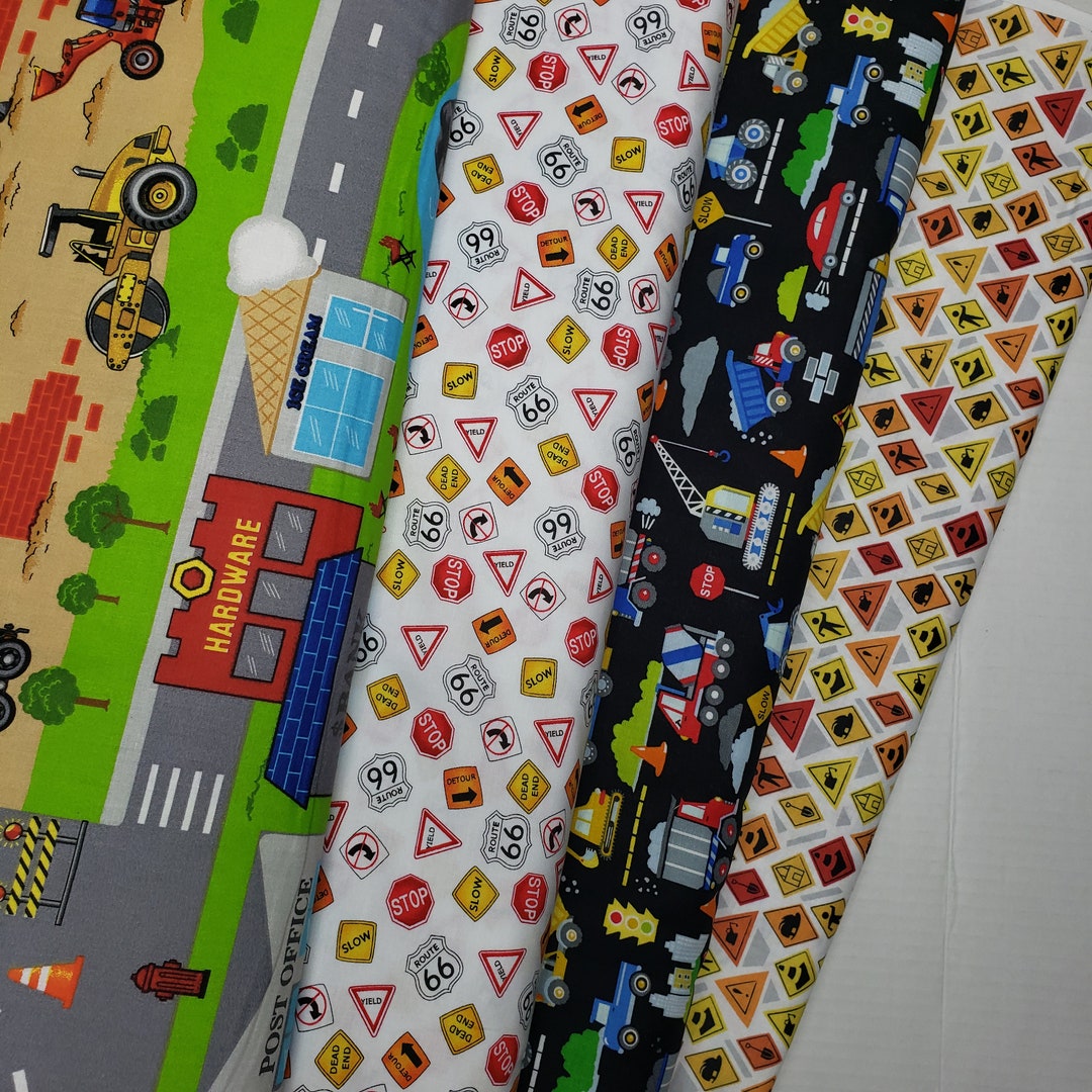 Construction Vehicles Cotton Fabric - Etsy