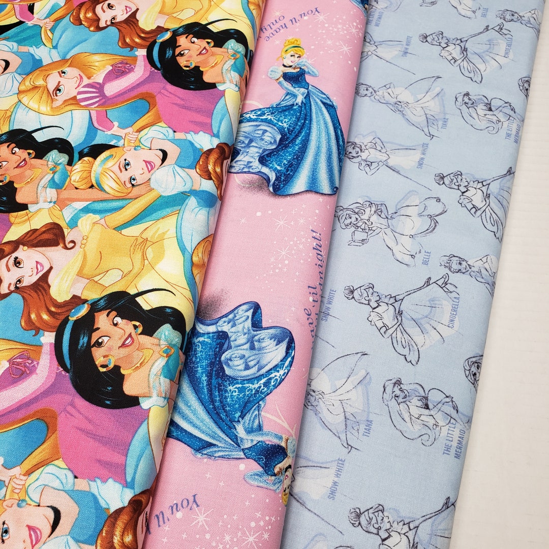 Disney Princess Cotton Fabric By The Yard Etsy