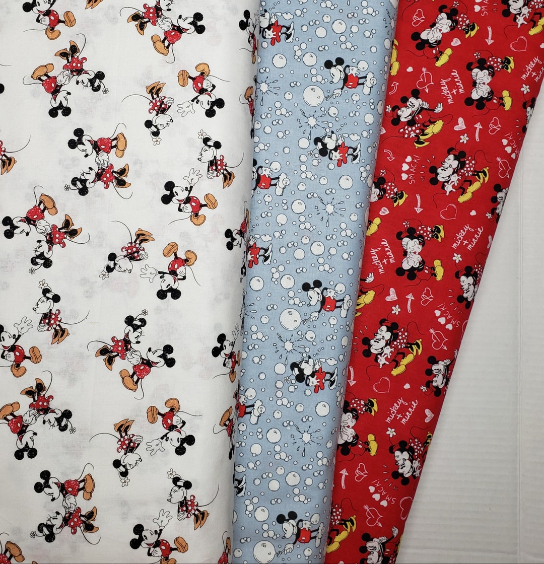 Disney Mickey and Minnie Mouse Cotton Quilt Fabric by the Yard - Etsy