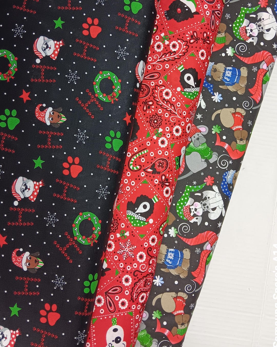 Christmas Dogs Cotton Fabric - Etsy