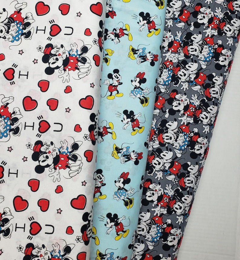Disney Mickey and Minnie Mouse Cotton Quilt Fabric by the Yard - Etsy