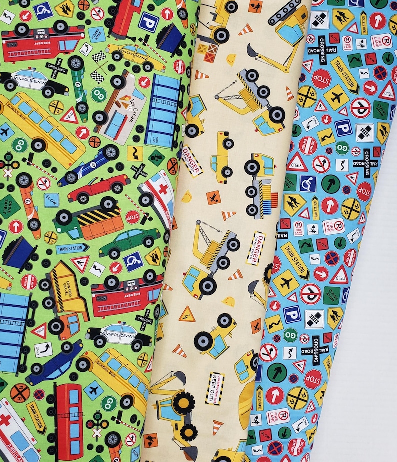Construction Vehicles Cotton Fabric - Etsy
