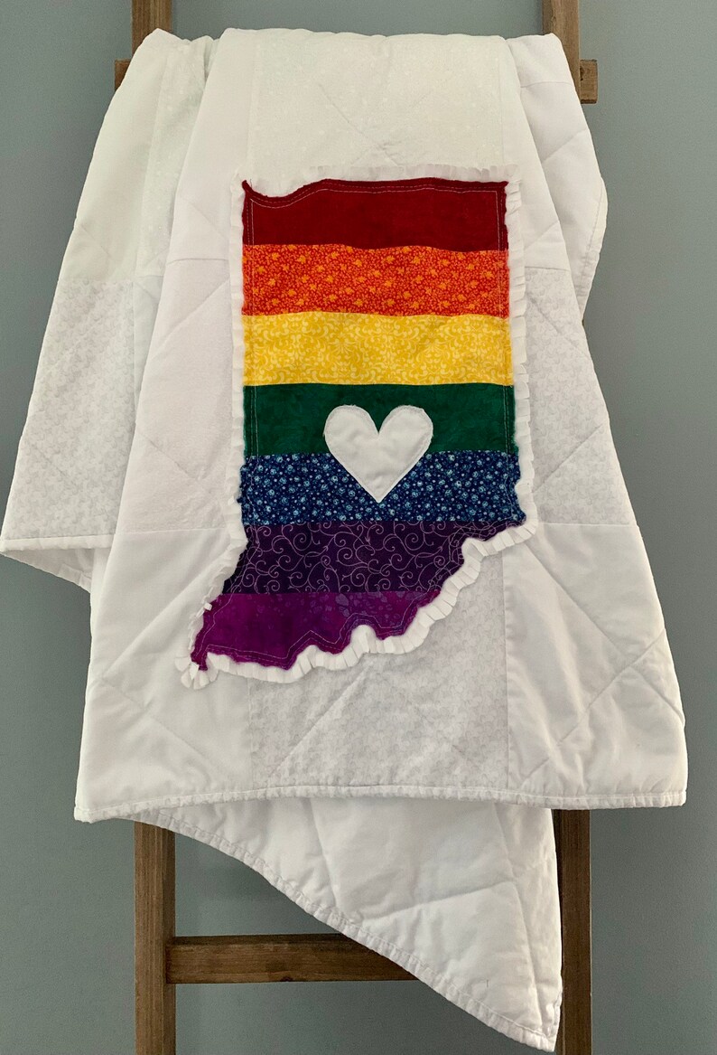 Indiana Patchwork Quilt Rainbow Heart Throw / Lap Blanket | Etsy