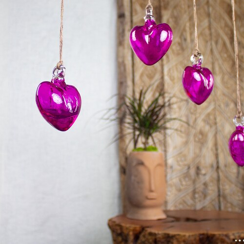 Ornamental Glass Heart Pink Glass. Hanging Glass Heart Small - Etsy