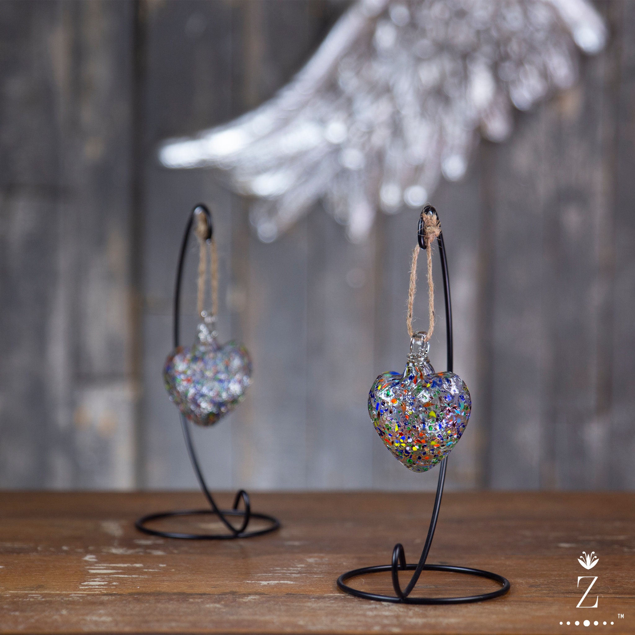 Ornamental Glass Heart with Stand. Pink Rosé and Confetti | Etsy