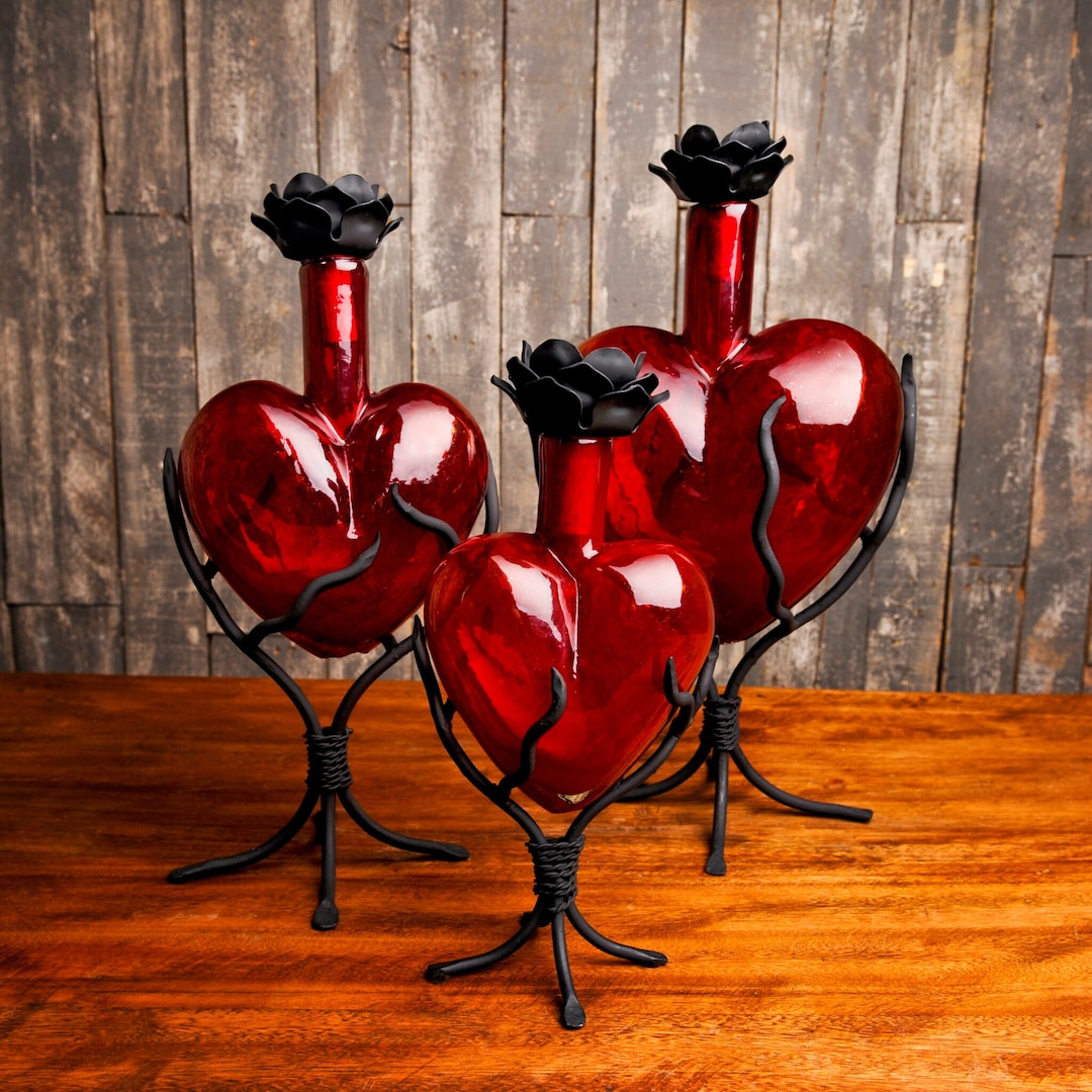 Glass Heart Decanters Red Glass Heart Bottles - Etsy