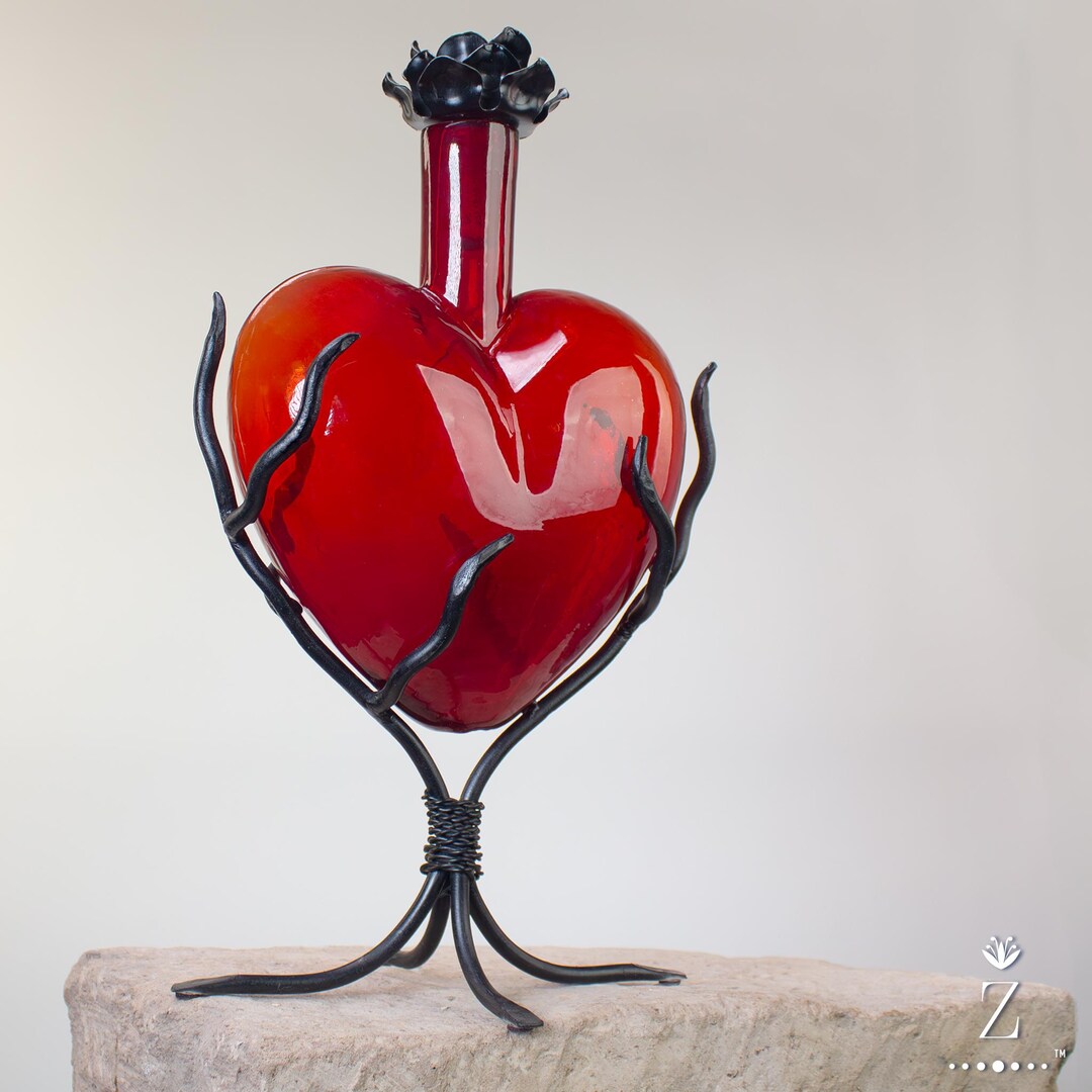 Glass Heart Decanters | Red Glass Heart Bottles - Etsy