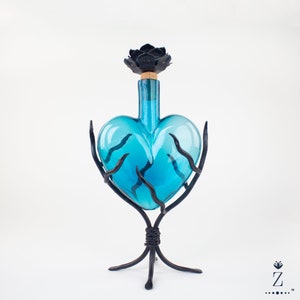 Glass Heart Decanter | Aqua Glass Heart Bottle - Etsy