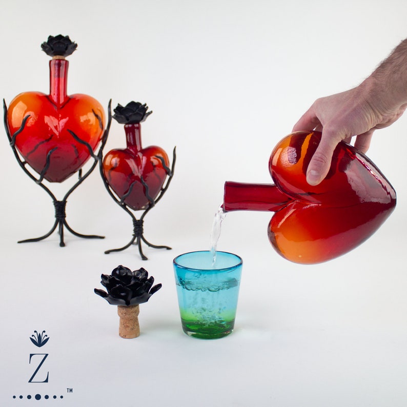 Glass Heart Decanters Red Glass Heart Bottles - Etsy