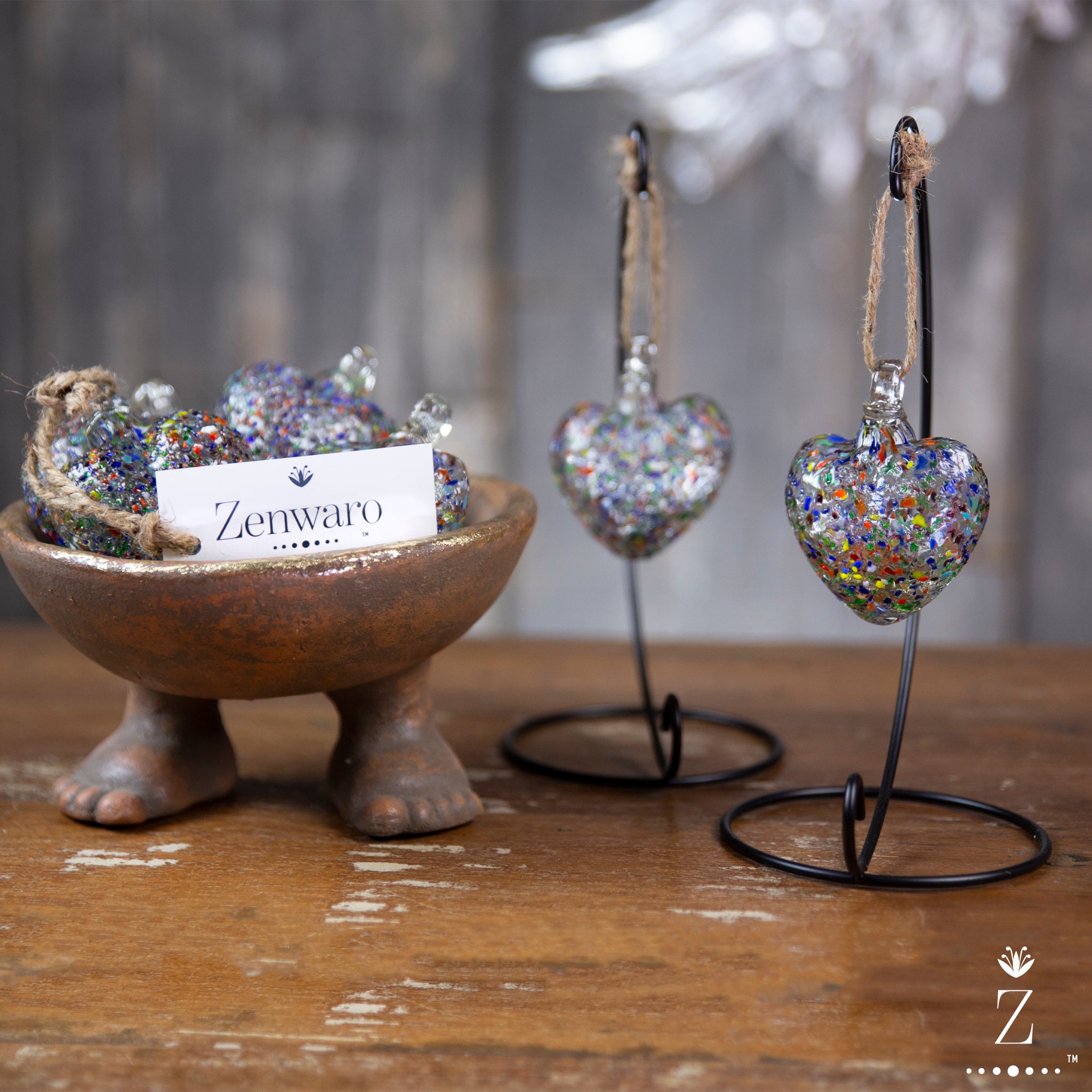 Ornamental Glass Heart with Stand. Pink Rosé and Confetti | Etsy