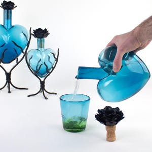 Glass Heart Decanter | Aqua Glass Heart Bottle - Etsy