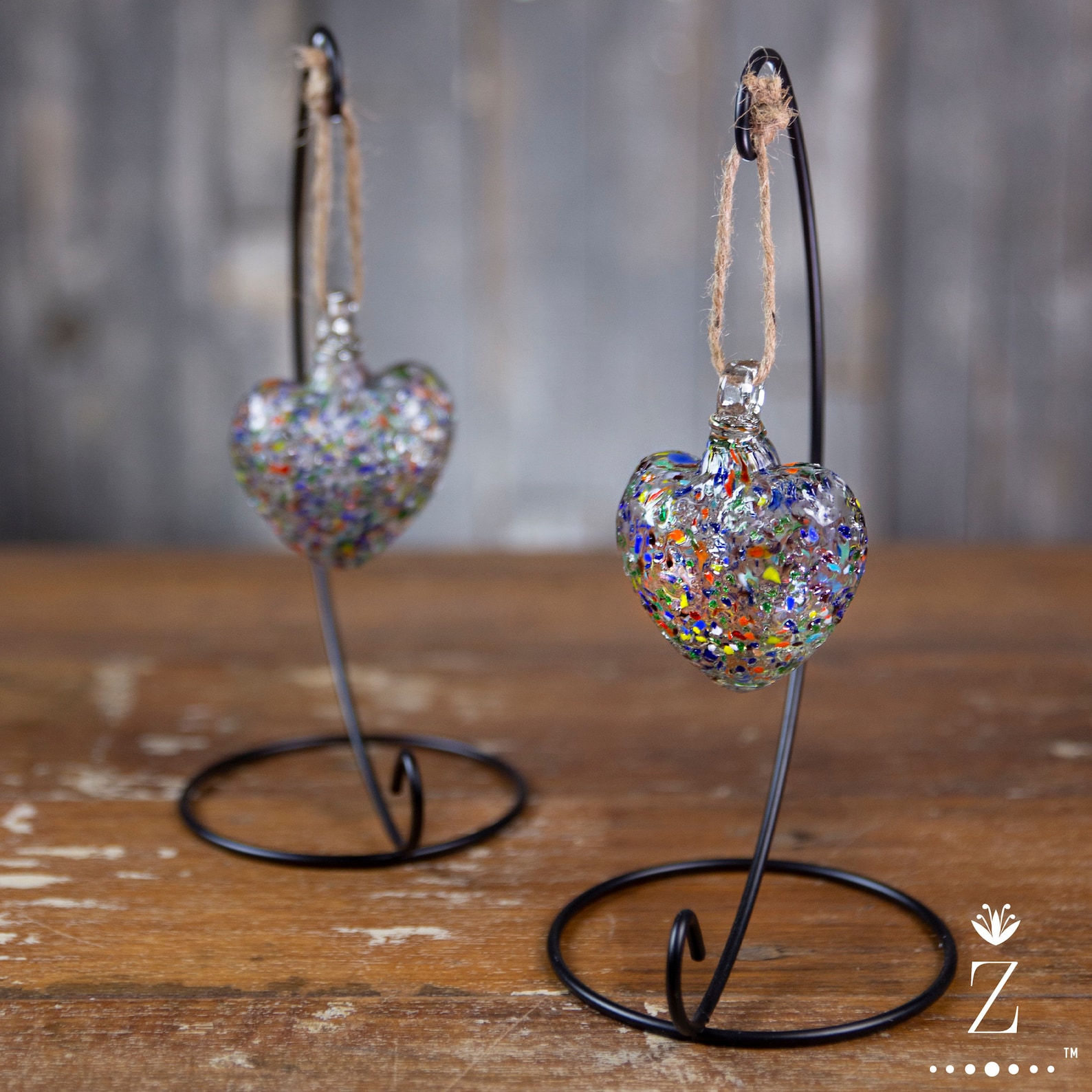 Ornamental Glass Heart With Stand. Pink, Rosé, and Confetti Glass Glass ...