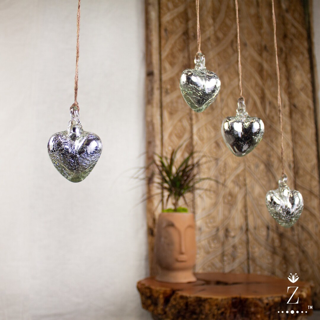 Ornamental Glass Heart, Mercury Glass. Hanging Glass Heart, Small - Etsy