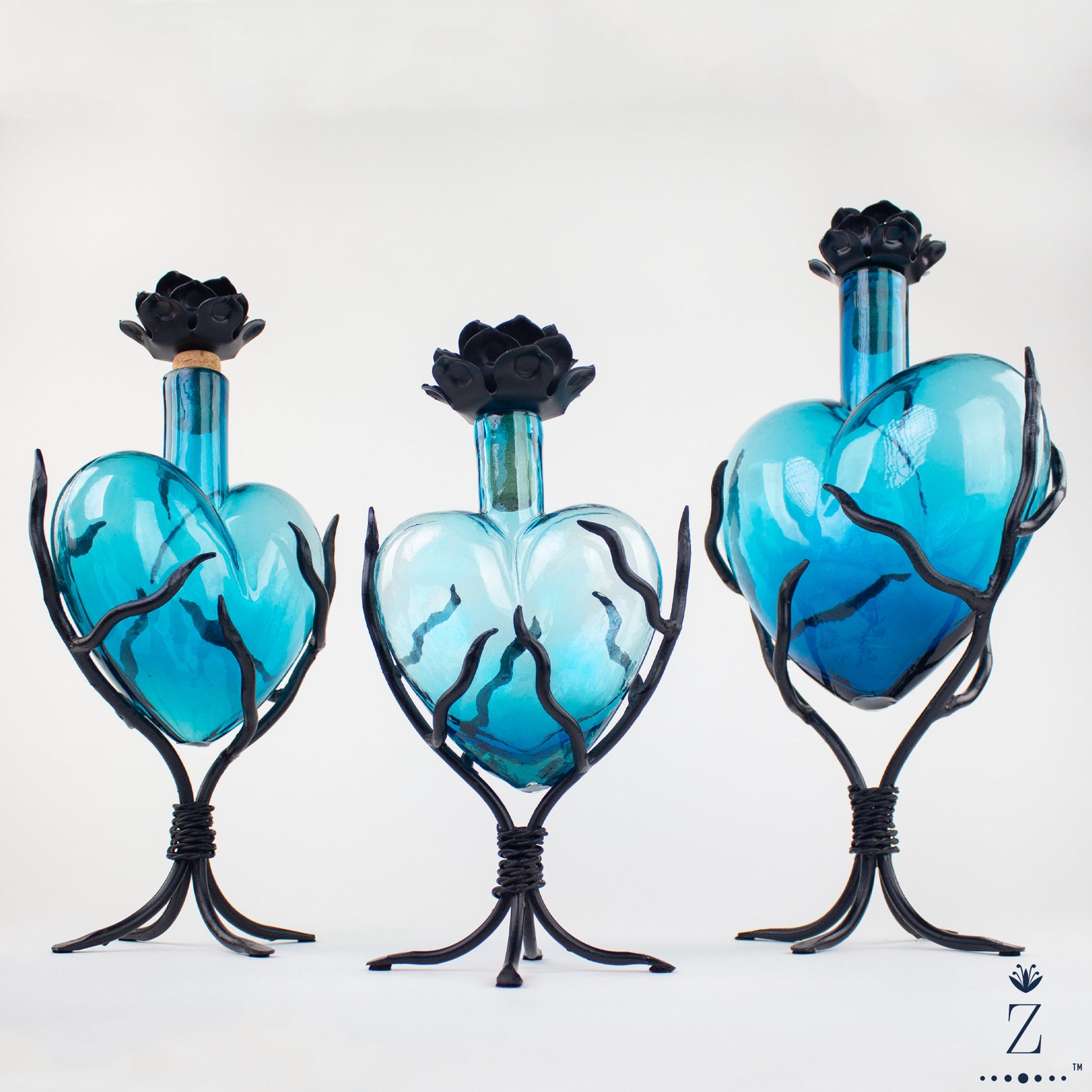 Glass Heart Decanter | Aqua Glass Heart Bottle - Etsy