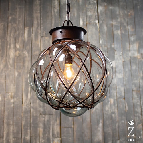 Glass Fishing Float Cluster Pendant Light With 3 Floats and - Etsy