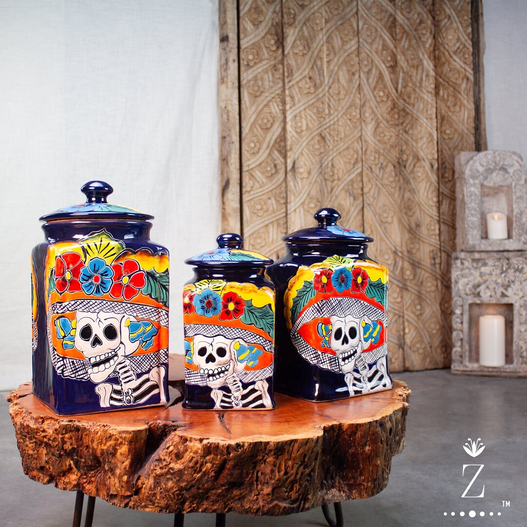 Kitchen Canisters | Vintage Catrina, Hand Painted Ceramic Canisters. - Etsy