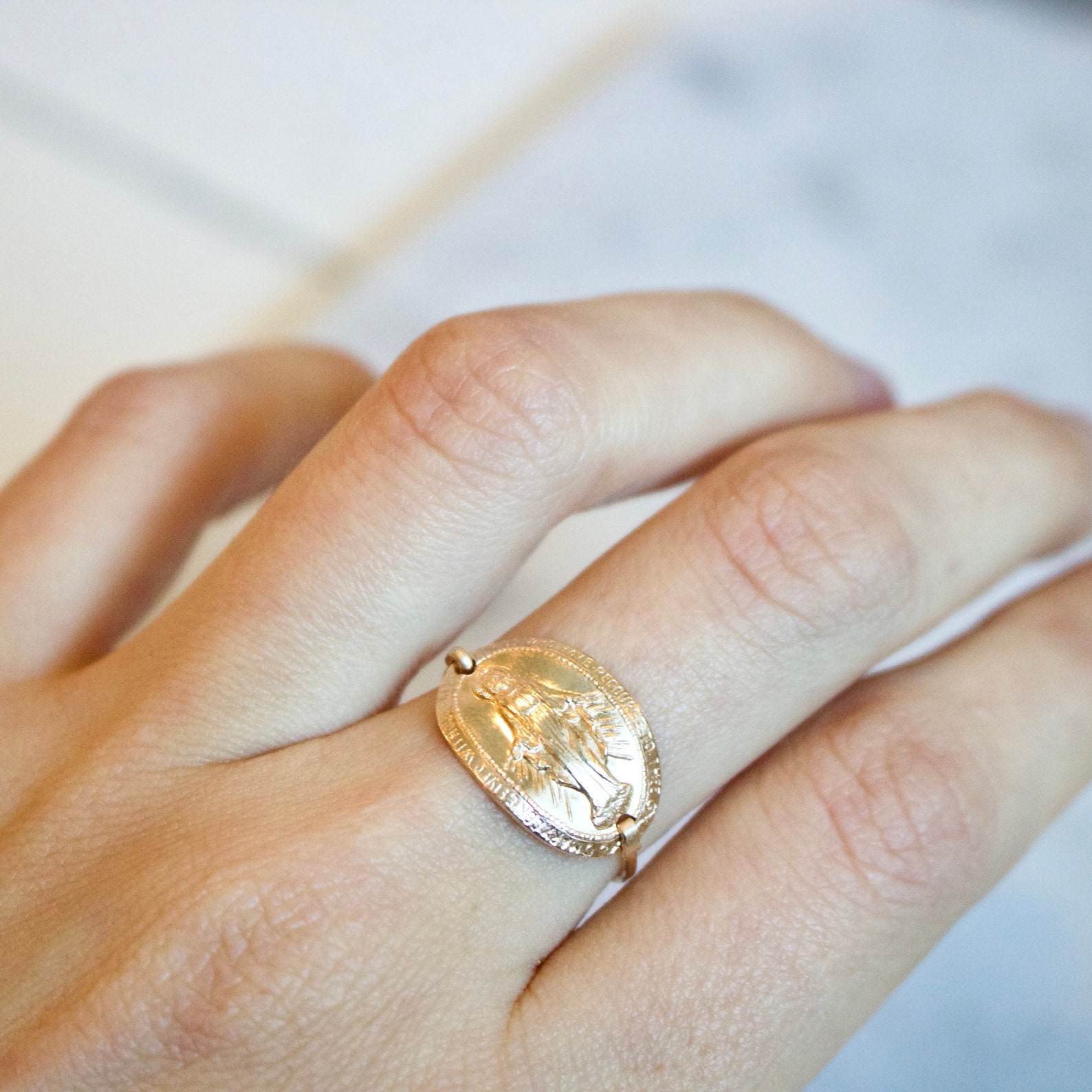 Coin Ring for Men Virgin Mary Ring Gold Miraculous Medal - Etsy