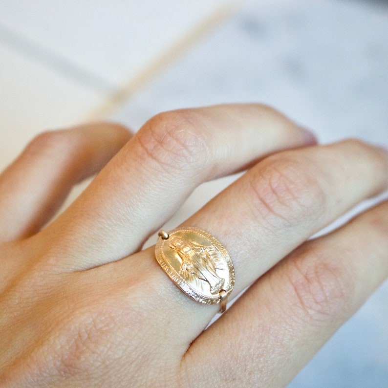 Medallion Ring Virgin Mary Ring Gold Miraculous Medal Ring - Etsy